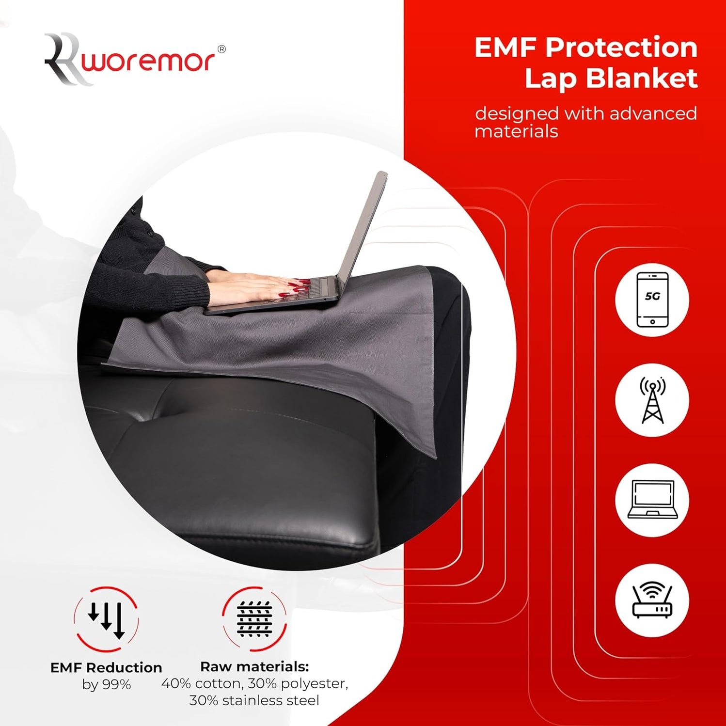 WOREMOR EMF Protection Lap Blanket STEEL-GRAY — EMR Shielding Solutions